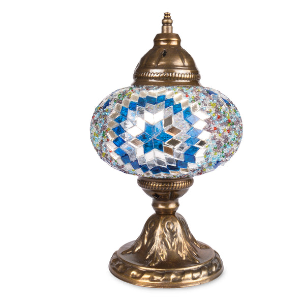 Blue & White Handmade Turkish Stained Glass Lamp with Star Patterns ...